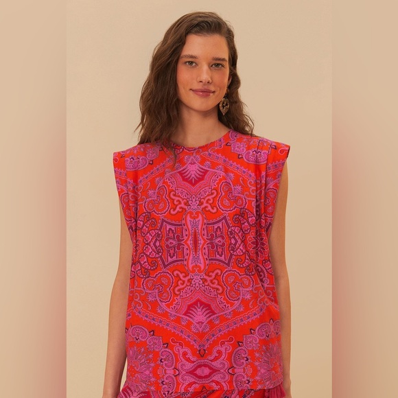 FARM Rio | Tops | Farm Rio Red Paisley Scarf Shoulder Pad Blouse | Poshmark